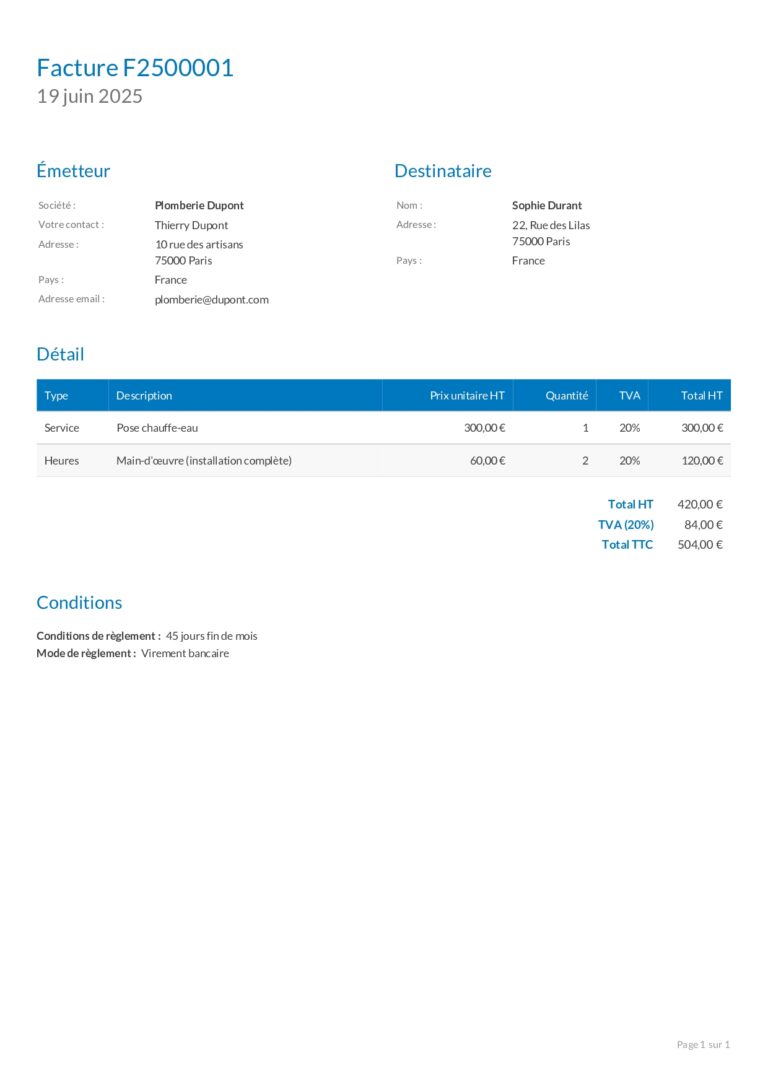Facture plombier : exemple et modèle gratuit à télécharger